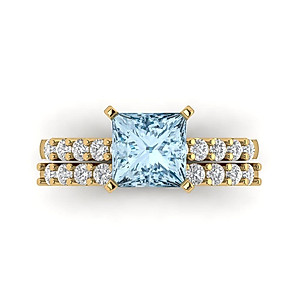 Clara Pucci 2.66ct Princess Cut Solitaire Natural Swiss Blue Topaz Engagement Anniversary Bridal Ring Band set 18k Yellow Gold 9.5