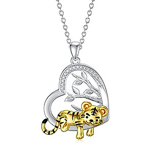 LONAGO Tiger Necklace 925 Sterling Silver Tree of Life with Cute Tiger Pendant Necklace Jewelry for Women