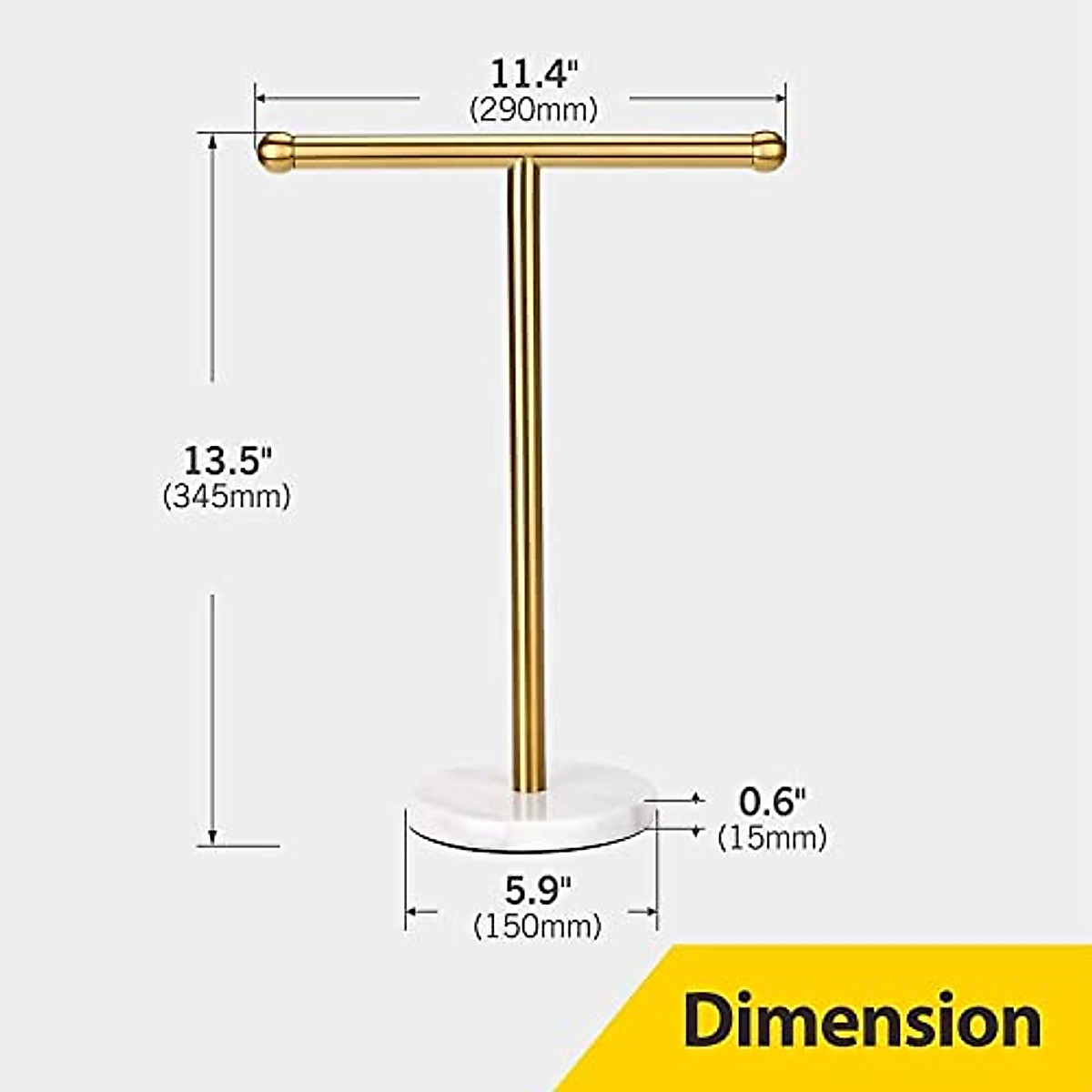 Pkfinrd Gold Hand Towel Holder Stand with Heavy Marble Base, T-Shape Towel Rack, Free-Standing for Bathroom Vanity Countertop, 304 Stainless Steel (Color : Gold)
