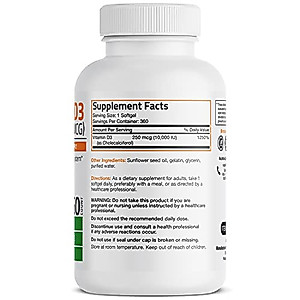 Bronson Vitamin D3 10,000 IU (250 mcg) High Potency - Supports Healthy Immune System, Strong Bones, Muscles & Teeth - Non GMO, 360 Softgels (1 Year Supply)