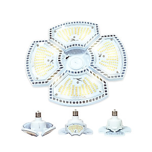 RDJ Bouns 211B 150W EX39 Base LED Garage Light Motion Sensor, White Garage Light 3000K,4000K,5000K, 4-Panel Foldable Screw-in Style, High Bay LED Shop Light, Garage Ceiling Light
