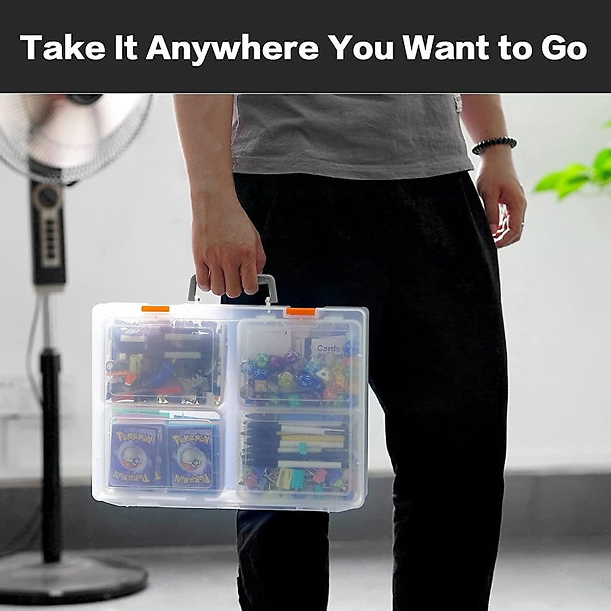 Chemlliy Portable Plastic Storage Box, Art & Craft Organizer with Handle, Clear Storage Bins Container for Organizing Tool, Craft, Bead, Lego, Sewing