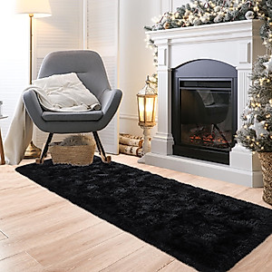 Noahas Fluffy Black Runner Area Rugs, Non-Slip Shaggy Fuzzy Carpet for Bedrooms, Hallways, Living Room, Nursery - Soft Decor Rug for Kids, Girls, Boys