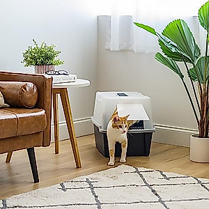 IRIS USA Large Hooded Cat Litter Box with Front Door Flap and Scoop, Enclosed Kitty Litter Tray with Entry Gate for Privacy and Keeping Litter Inside, Navy