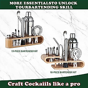 TONGTAIWQTJQ Bartender Kit Cocktail Shaker with Stylish Bamboo Stand,18-Piece Bar Tool Set with Recipes Booklet,Home Drink Mixer Set