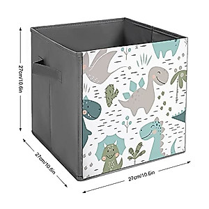 DamTma Dinosaur Cube Storage Bin Funny Collapsible Storage Bins with Handles Fabric Cube Storage Bins Durable PU Fabric Storage Cubes Organizer for Kids Clothers Toy Bins Books Storage Bins 11 in