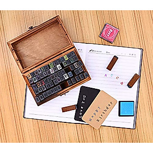Dedoot Vintage Alphabet Stamps Set with Ink Pad 20 Colors, 70pcs Vintage Wooden Rubber Letter Number and Symbol Stamp and 20 Colors Stamp Ink Pad for Card Making DIY Crafting Scrapbooking