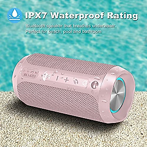 EDUPLINK Portable Bluetooth Speaker - 20W Output, 3600mAh Battery with Extended Playtime, Waterproof IPX7, TWS Pairing, RGB LED Lights & TF Card Slot - Pink