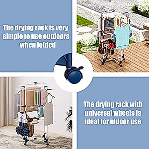 Clothes Airer Tower, Foldable and Space Saving, 3 Levels, 6 Foldable Wings, Rollable and Stable, Mobile Tower Clothes Airer, Drying Rack for Indoor and Outdoor Large Families