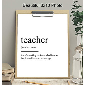 Teacher Definition Wall Art, Home Decor - Typography Poster, Print - Unique Room Decorations for Classroom, School - Gift for Teachers Appreciation - 8x10 Photo Unframed