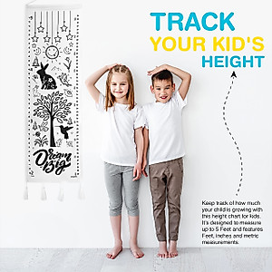 Canvas Growth Chart for Kids for Measuring Height Against The Wall Unique Gift Ideas, Gender Neutral Measure Toddler’s Growth for Boys and Girls Strong Fabric Height Ruler
