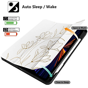 DONGKE Compatible with iPad Air 5th Generation Case 2022 & 4th 2020 10.9 inch Pencil Holder [Support Wireless Charging], Trifold Stand Sleep/ Wake, Gold Florals Gold Florals X449