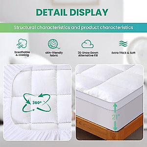 VALUXE Queen Mattress Topper Cooling Pillow Top Fitted Mattress Pad Cover Extra Thick Bed Topper Down Alternative Soft Mattress Protector for Back Pain Relief with 8-21 Inch Deep Pocket