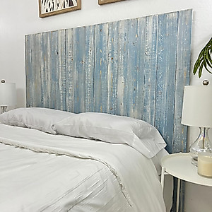 Barn Walls Solid Wood Headboard Full Size, Blue Powderwash Finish with Smooth Natural Wood Grain, Handcrafted Wall-Mounted Panel Head Board, Adjustable Height, Modern Farmhouse Bedroom, Built to Last