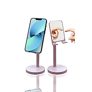 KN FLAX Cell Phone Stand with Mirror Mobile Phone and iPad Holder for Desk with Adjustable View Angle & Height, Handsfree Smart Phone Cradle, Dock for Office Kitchen Traveling Accessories - Pink
