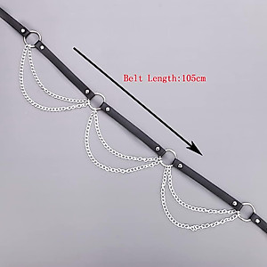 Wiwpar Punk Black Leather Body Waist Chain Silver Tassels Layered Belly Belt Nightclub Rave Party Body Jewelry Accessory for Women Girls（style2