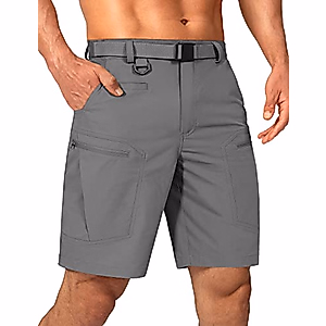 Shallowlulu Mens Cargo Hiking Shorts Water Resistant Quick Dry Lightweight Breathable Tactical Shorts with Nylon Belt(Grey 36W/10L)