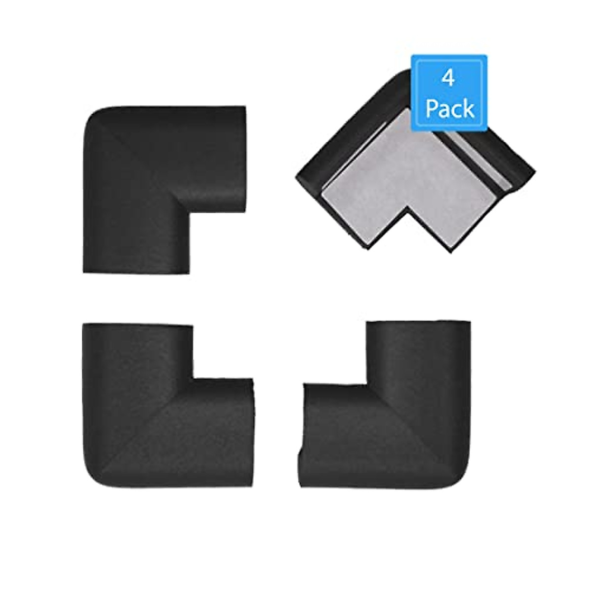KidKusion 4-Piece Safety Corner Cushion, Black, Child Proofing Corner Guard, Made in USA, Child Safety, Home Furniture Safety Bumper, Baby Proof Table Protector, 4 Count (Pack of 1)