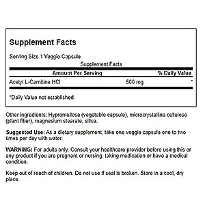 Swanson Acetyl L-Carnitine 500 Milligrams 240 Veg Capsules (2 Pack)