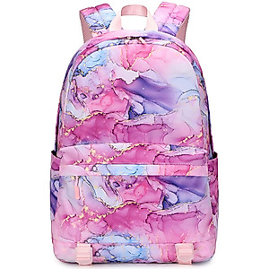 YUSSTAR Kids Girls Backpack Lunch Box Set Elementary School Bag Insulated Lunchbox Combo (Tie-dye Rose)