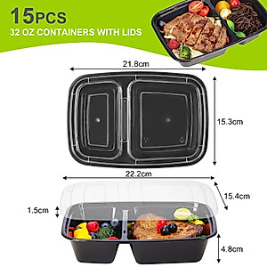 Moretoes 15 Pack 32oz Meal Prep Containers Reusable 2 Compartment Food Storage Containers with Lids Plastic Stackable To Go Boxes Microwave, Freezer, Dishwasher Safe