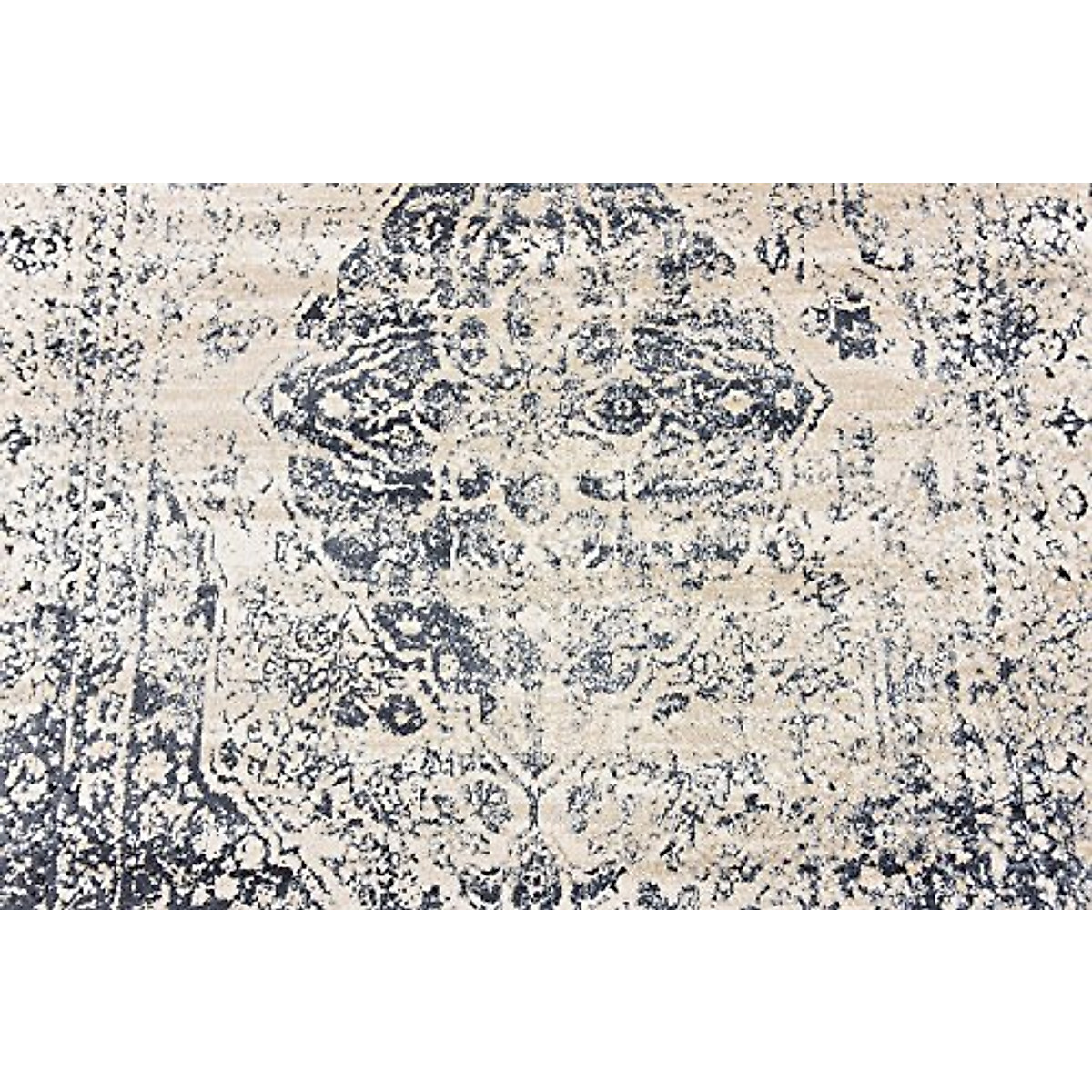 Unique Loom Chateau Collection High-Low Pile, Vintage, Traditional, Distressed, Medallion Area Rug (4' 0 x 6' 0 Rectangular, Beige/Navy Blue)