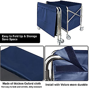 Laundry Cart With Wheels 34.25”L x 20.47”W x 30.7”H, Commercial Laundry Cart 440lbs Load Capacity, Stainless Steel Frame Waterproof Oxford Bag Foldable Industrial Laundry Hamper For Industrial/home