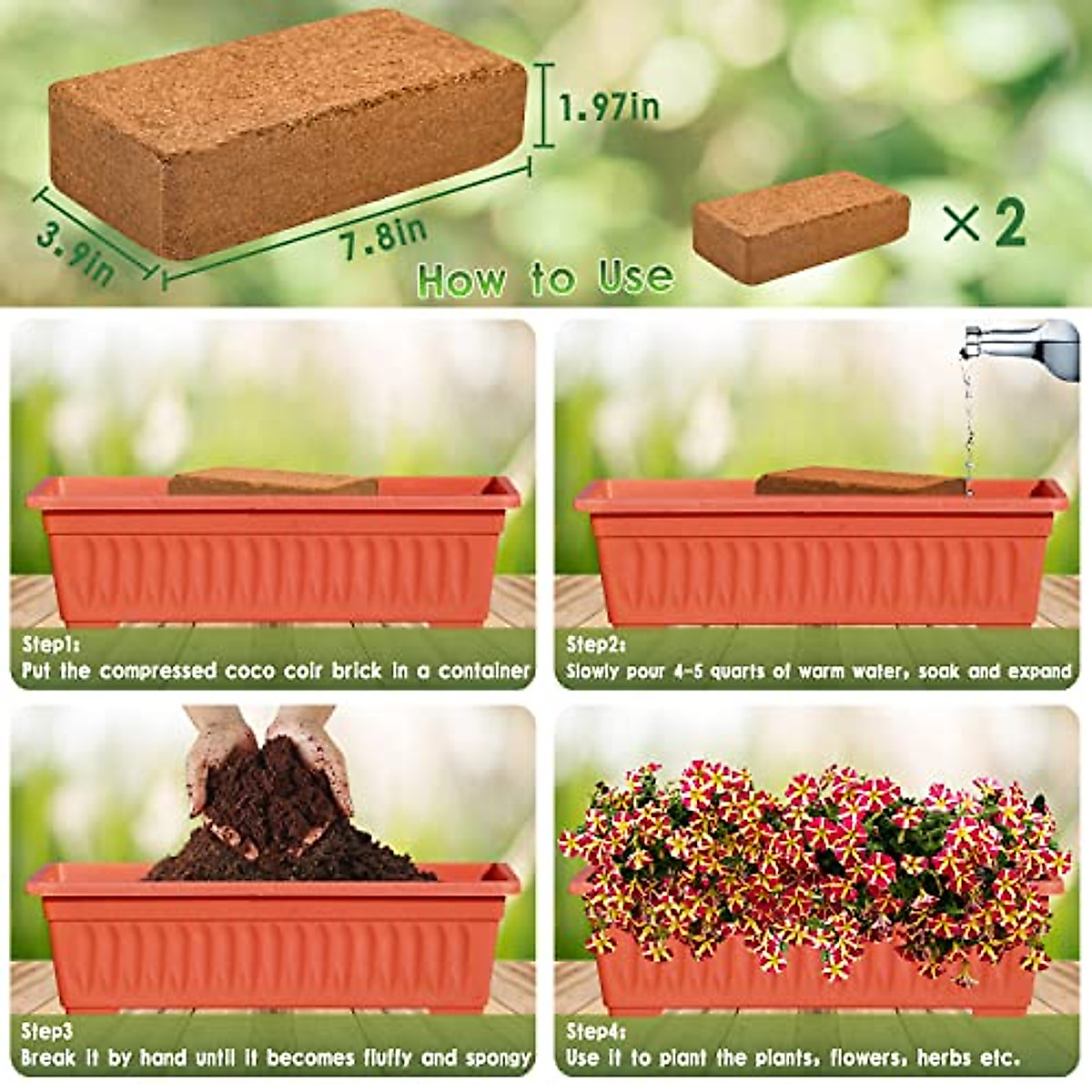 Legigo 2 Pack Premium Coco Coir Brick for Plants- 100% Organic Compressed Coconut Coir Bricks Starting Mix, Coco Coir Fiber Coconut Husk for Planting, Gardening, Potting Soil Substrate, Herbs