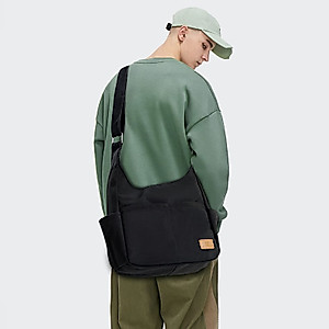 MYHOZEE Canvas Hobo Messenger Bag Large - Cross Body Bag Purses with Multiple Pockets Zipper Crossbody Shoulder Tote Bag for Women and Men Aesthetic Travel - Beige