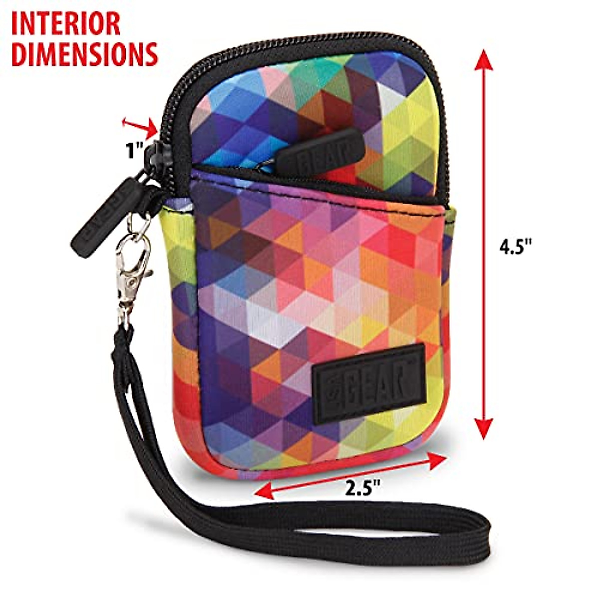 USA Gear MP3 Player Case Compatible with Apple iPod, Sandisk MP3 Player, Timmkoo, MYMAHDI 80GB, and more MP3 Player with Bluetooth - Wrist Strap, Pocket for Earbuds, USB Cable, Memory Card (Geometric)