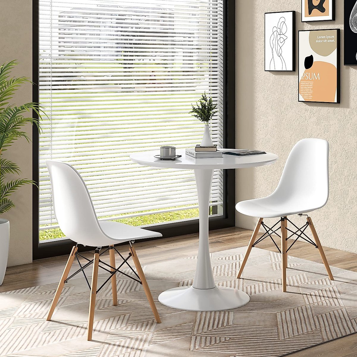 Giantex 3-Piece Dining Table Set for 2 - Kitchen Table Chairs Set with 32” Round Table, Dining Chairs, Dinette Table Set for Small Spaces, Breakfast Nook Table Set, Dining Room Table Set (White)