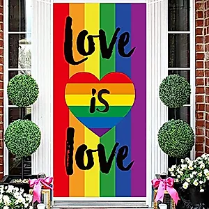 Rainbow Gay Pride Door Cover Banner Flag - Love Is Love Pride LGBT Gay Lesbian Bisexuals Door Banner Flags Outdoor Party Decorations