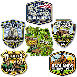 Black Hills Set of 6 Magnets by Classic Magnets, Collectible Souvenirs Made in The USA