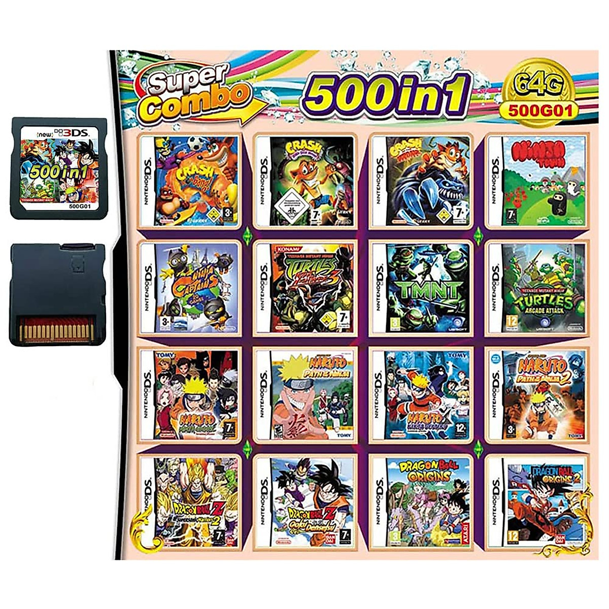 500 Games in 1 DS Game Super Combo Cartuccia DS Games for NDS/NDSL/DSi/DSi XL/DSi LL/3DS/3DSXL/3DSLL/2DS/NEW 3DS/NEW 3DS XL