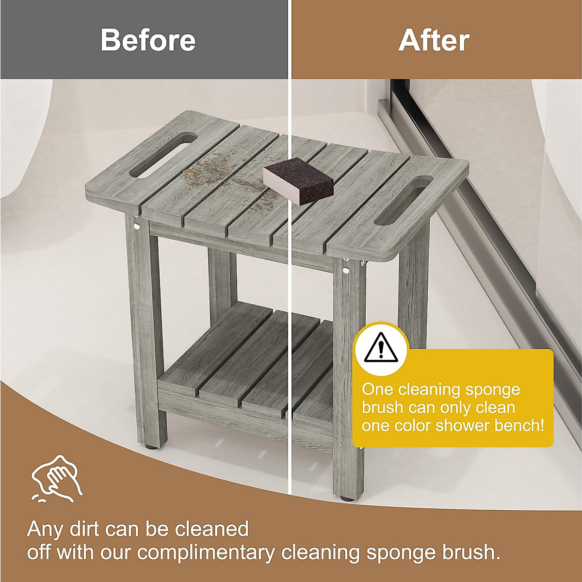 oridom HIPS Shower Benches for Inside Shower, Shower Stool with Space-Efficient Storage Shelf, Waterproof Shower Chair Seat for Spa Bathroom(Light Gray)