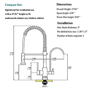 GICASA Kitchen Faucet, Commercial 3 in 1 Spring Black Kitchen Faucet, High Arc Single Hole Pull Down Sprayer Kitchen Sink Faucet, RO System Water Filter Faucet Integrated into Kitchen Faucet