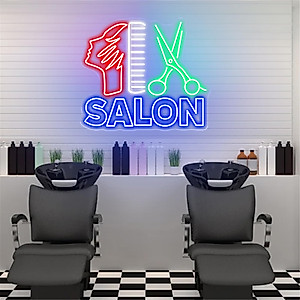 MEOMO Hair Salon Neon Signs Waxing Hair Salo Led Neon Light Open Headdress Design Neon Signs Neon for Barber Shop Decor Beauty Salon Wall Decoration With Dimmable Switch,28X24in