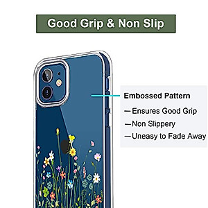 Unov Case Compatible with iPhone 12 Mini Case Clear with Design Slim Protective Soft TPU Bumper Embossed Pattern 5.4 Inch (Flower Bouquet)