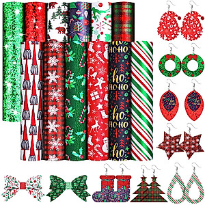 12 Pieces Christmas Faux Leather Sheets Plaid Check Printed Synthetic Leather Sheet Snowflake Pattern Faux Leather Fabric Sheet for DIY Christmas Earrings Bows Craft Making (Fresh Style)