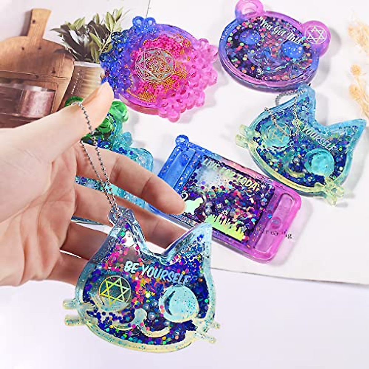 FineInno Shaker Molds for Epoxy Resin Panda, Game Consoles, Cat, Flower Garland, Quicksand Silicone Mold Jewelry Casting Mold DIY Art Craft for Pendant Resin Charms