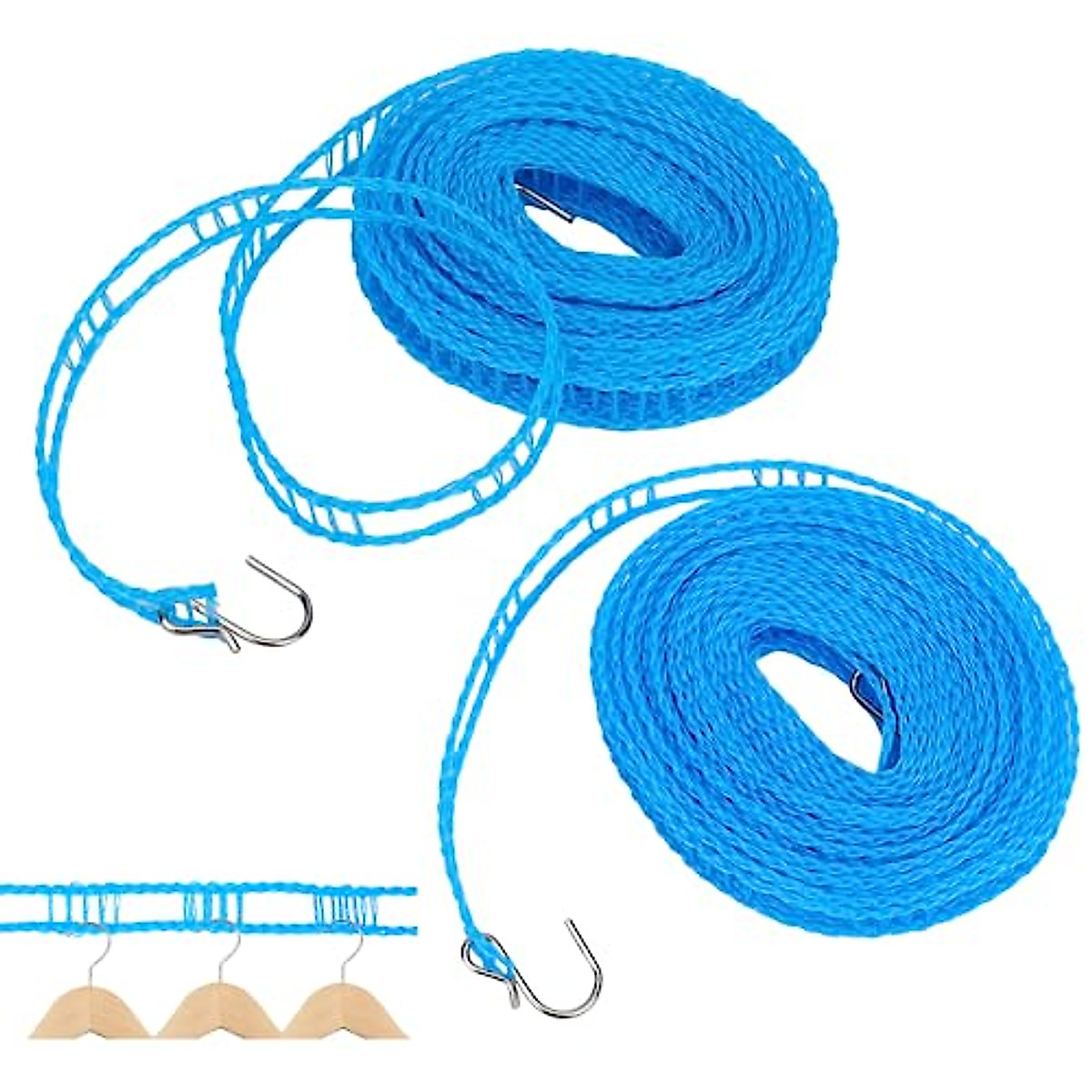 2 Pack Windproof Portable Clothesline with Hooks 16.4 ft Nylon Clothes Line Travel Laundry Line Drying Hanger Rope for Indoor Outdoor Camping Home Hotel Room