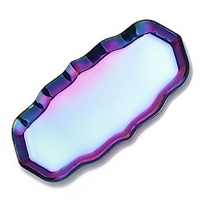 Lemonadeus Wave-Shape Stainless Steel Tray, Cosmetics Jewelry Display Organizer,Trinket Dish, Candle Tray, Vanity Bathroom Ring Holder Tray,Storage Tray Dish Plate (Iridescent Rainbow)
