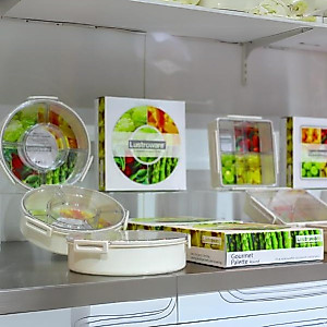 Airtight 5-Compartment Removable Multi Divided Serving Tray with Lid, Portable Charcuterie Container, Snackle Platter, Snack Box, Easy Prepping Organizer Cansiter for Veggie, Fruit, Ingredient (Round)