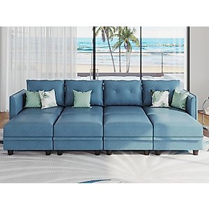 LLappuil Modular Sectional Couch with Reversible Chaise Faux Leather Fabric Oversized 8 Seater U Shaped Sectional with Storage Convertible Sofa Sleeper Couch, Navy Blue