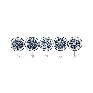 Deco 79 Contemporary Metal Floral Wall Hook, 2"W x 11"H, Blue, White