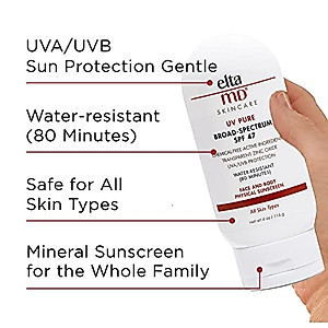 EltaMD UV Pure SPF 47 Kids Sunscreen, Broad Spectrum Sunscreen for Kids Face and Body, Oil Free, Water Resistant up to 80 Minutes, Mineral Kids Sunscreen Lotion with Zinc Oxide, 4.0 oz Tube