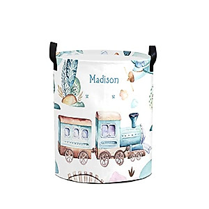 Magic Airplane Train Personalized Laundry Hamper ,Custom Name Collapsible Waterproof Laundry Basket Storage Bins with Handle for Clothes,Toy,Nursery