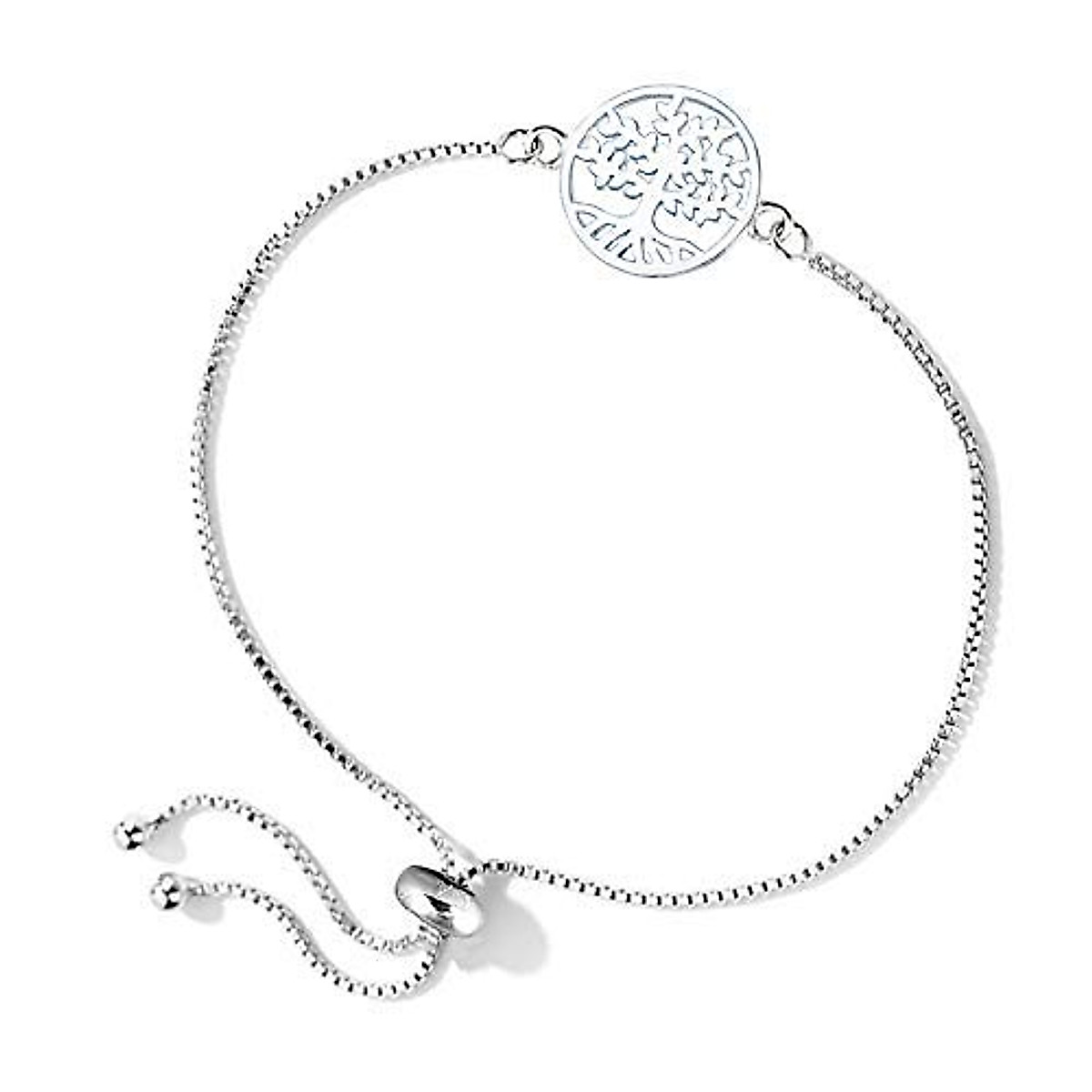 925 Sterling Silver Tree-of-Life Sliding Bolo Bracelet for Women | Lightweight Box Chain Bracelet