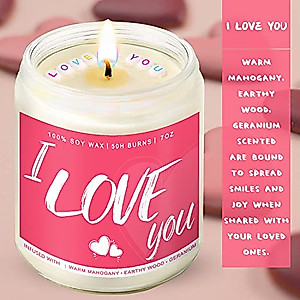 I Love You Candle Gifts | Warm Mahogany | Earthy Wood | Geranium Scented Soy Wax Candle Romantic Valentines Day Gifts for her/him/mom