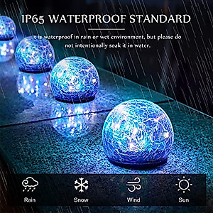 Garden Solar Lights Cracked Glass Ball Decorative Solar Globe Lights Outdoor Landscape Lights Waterproof LED Solar Patio Lights for Pathway Walkway Garden Yard Lawn Decoration (4 Pcs, 3.9 Inch)